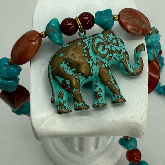 Lee Sands | Jewelry | Lee Sands Turquoise Red Jasper Elephant Necklace ...